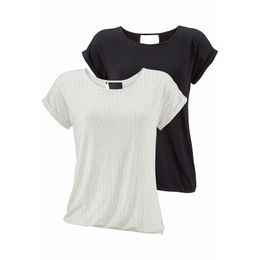 Lascana Kurzarmshirt »mit modischem Cut-Out« 2er-Pack, aus weichem Viskose-Stretch offwhite-gemustert, schwarz 32/34 32/34 Modischer Cut-Out im Nacken