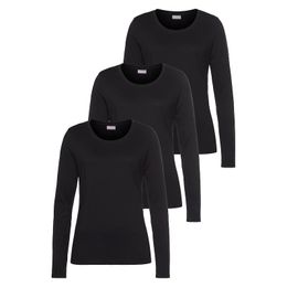Eastwind Damen Langarmshirt 3er-Pack, Langarm, im Basic-Stil, Rundhalsausschnitt, aus Baumwolle schwarz 36/38