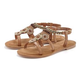Lascana Sandale »Sommerschuh« Sandalette, Sommerschuh aus Leder mit Steinchen in Glitzer-Optik camelfarben 42 42 Aus hochwertigem Leder gefertigt