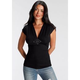 Melrose Damen T-Shirt sehr figurbetonter Schnitt, tiefer V-Ausschnitt schwarz 38