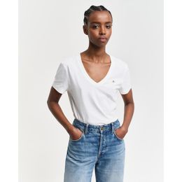 Gant Damen T-Shirt &raquo;REG SHIELD KA V-NECK T-SHIRT&laquo; mit einer kleinen Logostickerei auf der Brust wei&szlig; M