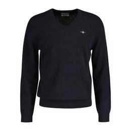 Gant V-Ausschnitt-Pullover »EXTRAFINE LAMBSWOOL V-NECK« mit Logostickerei DARK NAVY MELANGE M M Langarm Pullover von Gant