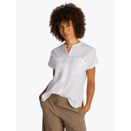 Tommy Hilfiger Kurzarmbluse &raquo;ESS LINEN COLLARLESS S/S BLOUSE&laquo; mit Logostickerei, k&uuml;hlendes Premium Leinen Optic White 42 42 Kurzarmbluse von TOMMY...