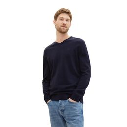 Tom Tailor V-Ausschnitt-Pullover mit kleiner Logo-Stickerei knitted navy melange S S Strickpullover von Tom Tailor