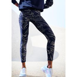 active by Lascana Lascana Active Damen LASCANA ACTIVE Funktionsleggings Sportleggings mit gl&auml;nzendem Print und 3D Schriftzug blau XS (32/34), N-Gr