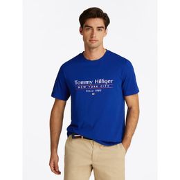 Tommy Hilfiger T-Shirt »HILFIGER CENTER STACK TEE« mit großem Schriftprint Wedge Blue M M Rundhalsshirt von Tommy Hilfiger Menswear