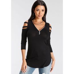 Melrose Damen 3/4-Arm-Shirt 3/4-&Auml;rmel, figurbetonte Passform, mit modischen Cut-Outs schwarz 36