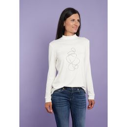Seidel Moden Damen Langarmshirt mit Glitzersteinen, MADE IN GERMANY wei&szlig; 46