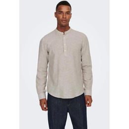 Only & Sons ONLY & SONS Langarmhemd »ONSCAIDEN LS HALFPLACKT LINEN SHIRT« Chinchilla S - N-Gr N-Gr S Hochwertiges Hemd für den Alltag