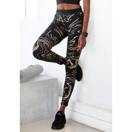 active by Lascana LASCANA ACTIVE Funktionsleggings Sportleggings mit glänzendem Print und 3D Schriftzug schwarz, gold XS (32/34) - N-Gr N-Gr XS (32/34)...
