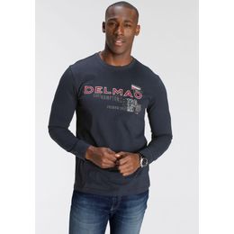 Delmao Herren DELMAO Langarmshirt schmale Passform, bedruckt, Rundhalsausschnitt, aus Baumwolle blau XL (56/58)