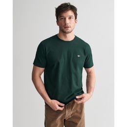 Gant T-Shirt »REG SHIELD SS T-SHIRT« mit Logostickerei auf der Brust TARTAN GREEN XL XL Kurzarm und hüftlanger Schnitt, ideal für lässige Alltagslooks