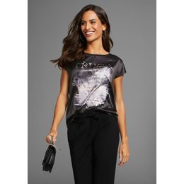 Laura Scott Damen Shirtbluse aus Satin mit dezentem Aufdruck schwarz 42
