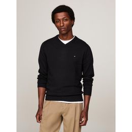 Tommy Hilfiger V-Ausschnitt-Pullover »PIMA ORG CTN CASHMERE V NECK« black M M Markenstickerei auf der Brust