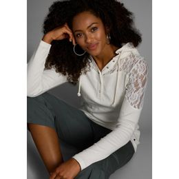 Kangaroos Kapuzenshirt Langarm, figurbetonter Schnitt, mit Spitze und Print, aus Baumwolle offwhite 36/38 36/38 Kapuzenshirt mit Kapuze und...