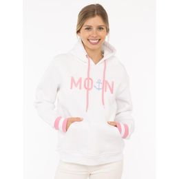 Zwillingsherz Damen Hoodie &raquo;"Rahel"&laquo;, mit "MOIN" und Anker Stickerei, kontrastfarbigen &Auml;rmelb&uuml;ndchen wei&szlig; L