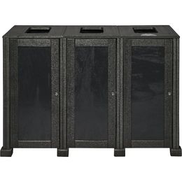 Probbax Außen-Abfallbehälter, 100% recycelte Materialien, grau, Volumen 160 l, 3-fach-Sammler