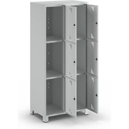 eurokraft pro 3er-Schließfachschrank Bremen, 2 Abteile, lichtgrau, Breite 800 mm, 6 Fächer