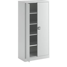 eurokraft pro Flügeltürschrank aus Stahlblech, HxBxT 1950 x 950 x 500 mm, 4 Fachböden, lichtgrau RAL 7035