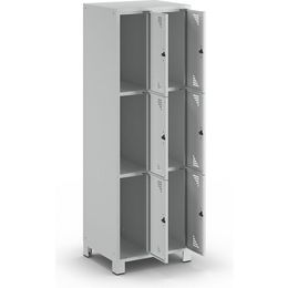eurokraft pro 3er-Schließfachschrank Bremen, 2 Abteile, lichtgrau, Breite 600 mm, 6 Fächer