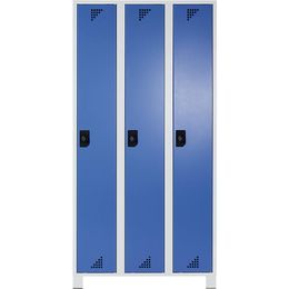 eurokraft pro Spind Bremen, 3 Abteile, lichtgrau / brillantblau, Breite 1200 mm