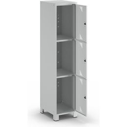 eurokraft pro 3er-Schließfachschrank Bremen, 1 Abteil, lichtgrau, Breite 400 mm, 3 Fächer