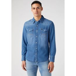 Jeanshemd Wrangler "27 MW", Herren, Gr. S, N-Gr, blau (icon mid stone), Denim/Jeans, Obermaterial: 100% Baumwolle, Hemden Jeanshemd