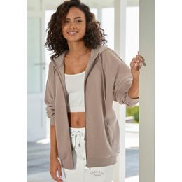 Lascana Damen Kapuzensweatjacke, taupe, Gr&ouml;&szlig;e 32/34