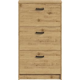 Schuhschrank FMD "Step 3", beige (artisan oak), B:58,5cm H:104,5cm T:17cm, Schränke, Breite 58,5 cm, Tief 17 cm, mit 3 Klappen, Schuhkipper