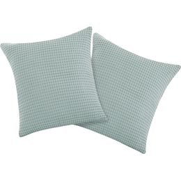 Kissenbezug Andas "Greta", grün (seegrün), B:50cm L:50cm, Baumwolle, Obermaterial: 100% Baumwolle, Kissenbezüge, in Waffelpiqué Optik, in vielen Farben erhältlich, Bezug in 50x50 cm