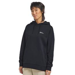 Kapuzenpullover Jack Wolfskin "ESSENTIAL HOODIE W", Damen, Gr. XL (46), blau (schwarz, navy), Oberstoff: 100% BAUMWOLLE ; Kontrastmaterial 1: 95% BAUMWOLLE, 5% ELASTHAN; Kontrastmaterial 2: 100% BAUMWOLLE, Pullover Kapuzenpullover
