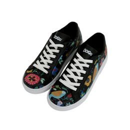 Sneaker DOGO "Ace Low-Top Sneaker The Wise Owl Damen Sneaker", Damen, Gr. 36, Normalschaft, schwarz (schwarz, blau), Lederimitat, Schuhe Sneaker, Handgefertigt