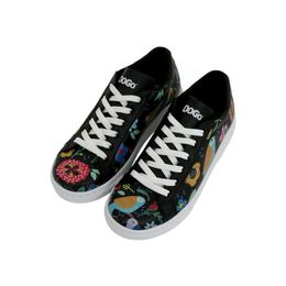 Sneaker DOGO "Ace Low-Top Sneaker Flowers & Birds Black Damen Sneaker", Damen, Gr. 36, Normalschaft, schwarz, Lederimitat, Schuhe Sneaker, Handgefertigt