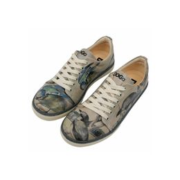 Sneaker DOGO "Classic Schn&uuml;rsneaker Birds Of The Castle Damen Sneaker", Damen, Gr. 38, Normalschaft, bunt (natur), Lederimitat, Schuhe Sneaker, Handgefertigt