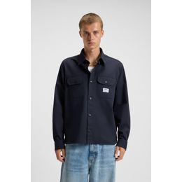 Langarmhemd HUGO BLUE "Ekynone", Herren, Gr. M, N-Gr, blau (navy415), Web, Obermaterial: 100% Baumwolle, relaxed fit, hoch geschlossener Ausschnitt, eingesetzt 1-Knopf-Manschette, Hemden, mit Brusttaschen