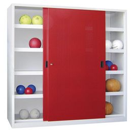 Pavoy Ball-Schiebetürenschrank, Höhe 1950 mm, mit Lochblech-Türen, Breite 2000 mm, grau / rot