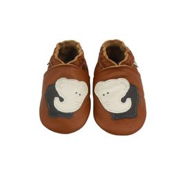 Bemesu Braune Baby-Leder-Laufschuhe, komfortabel mit rutschfester Sohle -Elefantenmotiv | Gr.: 20/21