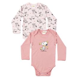 2er Set Peanuts Snoopy Baby Body Strampler Schlafstrampler Langarm in rosa | Gr.: 74/80