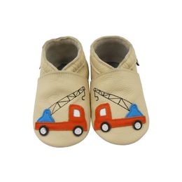Mepiq Elfenbeinfarbene Baby-Leder-Laufschuhe, mit rutschfester Sohle - Lastwagenmotiv | Gr.: 20/21
