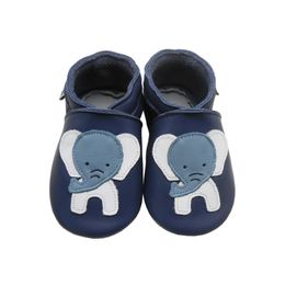 Yalion Dunkelblaue Babyschuhe aus echtem Leder ,rutschfester Sohle–Mit Elefanten-Muster | Gr.: 17/18