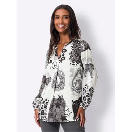 Heine Druckbluse in champagner-schwarz-bedruckt | Gr.: 40