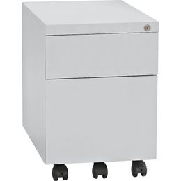 eurokraft basic Rollcontainer, Stahl, 1 Stiftschale, 1 Materialschub, 1 Hängeregistratur, Tiefe 590 mm, lichtgrau