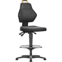 eurokraft pro Arbeitsdrehstuhl, schwarz, Hochstuhl mit Bodengleitern und Fußring, Kunstlederbezug