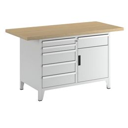 LISTA Werkbank Breite 1500 mm, Gestellbauweise, 1 Boden, 6 Schubladen, 1 Tür, Korpus lichtgrau, Front lichtgrau