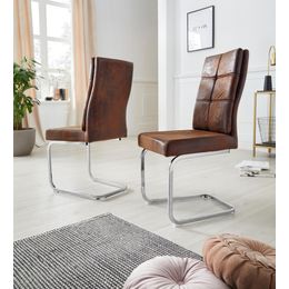 Esszimmerstuhl Inosign "Lale Freischwinger", braun, Bezug: 100% Polyester, Stühle, (2 Stück) Bezug aus strapazierfähiger Microfaser, Metallgestell
