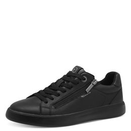 Plateausneaker Tamaris, Damen, Gr. 36, schwarz, Leder, Lederimitat, unifarben, Schuhe, Freizeitschuh, Halbschuh, Schnürschuh mit Ziernähten