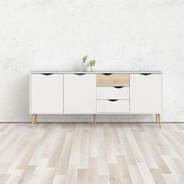 Andas Kommode »Oslo, Sideboard, Aufbewahrung, Schubladenschrank, Stauraum« Breite 196 cm, Höhe 82 cm, 3 Türen und 3 Schubladen Weiß/Eiche Struktur