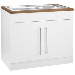 KOCHSTATION Sp&uuml;lenschrank &raquo;KS-Samos&laquo; 100 cm breit, inkl. Einbausp&uuml;le wei&szlig;/wotaneichefarben wei&szlig;
