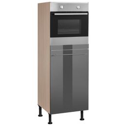 Optifit Backofen/K&uuml;hlumbauschrank &raquo;Bern&laquo; 60 cm breit, 176 cm hoch, h&ouml;henverstellbare Stellf&uuml;&szlig;e, mit Metallgriff grau Hochglanz/akaziefarben...