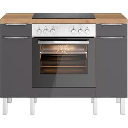 Optifit K&uuml;che &raquo;Lilly2&laquo; Breite 120 cm, wahlweise mit E-Ger&auml;ten K&uuml;che: grau + Front: anthrazit lackiert + Korpus: wildeichefarben + Arbeitsplatte:...